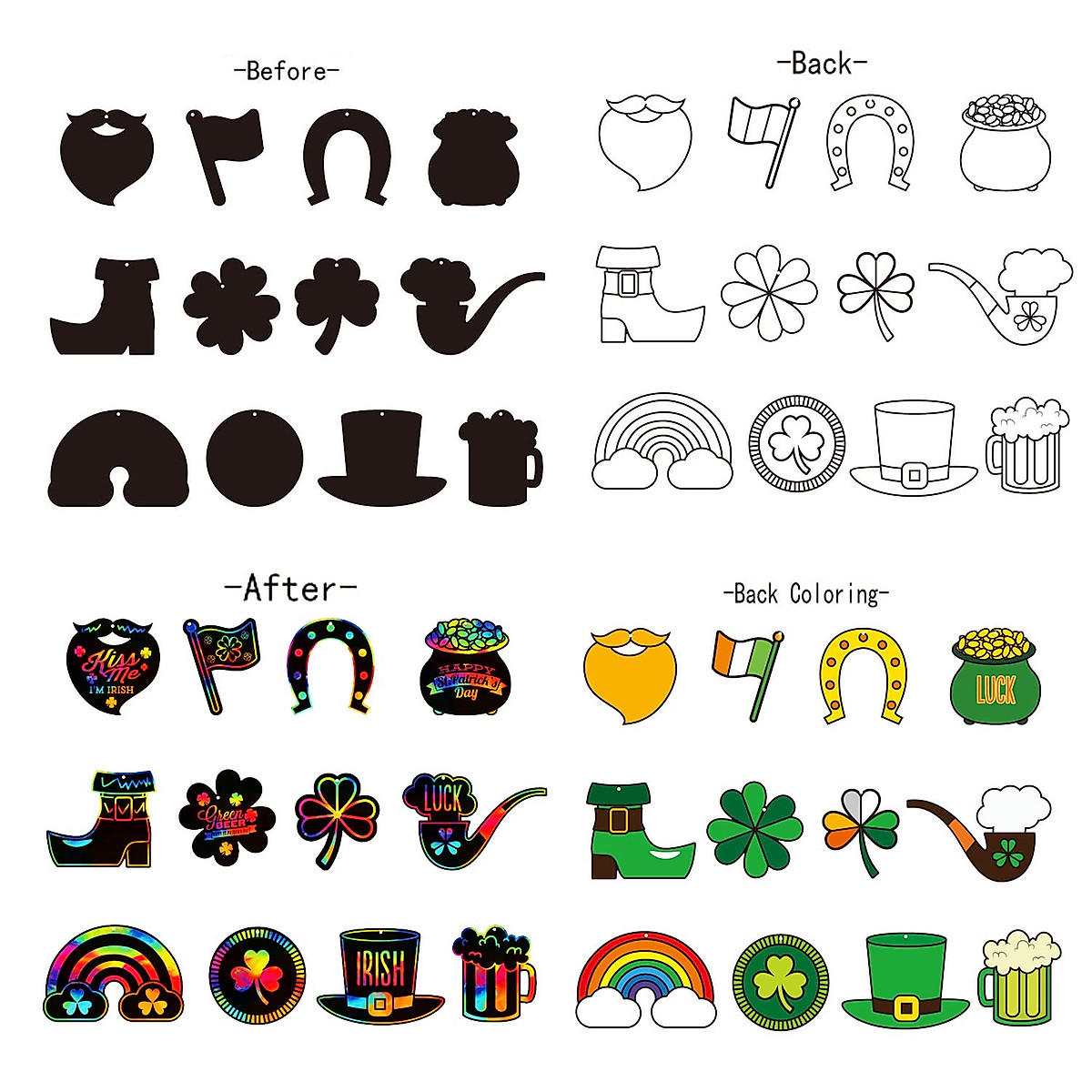 UJSGK St. Patrick's Day Scratch Paper Arts Crafts for Kids 12PCS Scratch Paper Art Set St Patrick Lucky Clover Green Scratch Off Cards Festivals Magic Rainbow Scratch Art Accessories