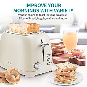 Ultrean Toaster 2 Slice with Extra-Wide Slot for Toasting Bagels, Breads, Waffles & More, Stainless Steel Material with Removable Crumb Tray, 6 Browning Settings