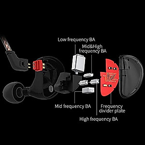 KZ AS10, LINSOUL 5BA HiFi Stereo in-Ear Earphone High Resolution Earbud Headphone 0.75mm 2 pin Cable, Five Balanced Armature Drivers, Noise Cancelling (Without Mic, Black)