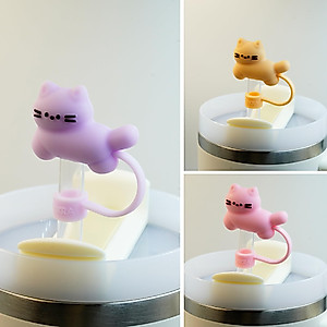 Stanley Straws Cover for Stanley Cup 40Oz - Reusable Silicone Cat Straw Topper for Stanley 30Oz，Cute Straw Cap Compatible Stanley ，Stanley Cup Accessories Cat Straw Cover (Cat)