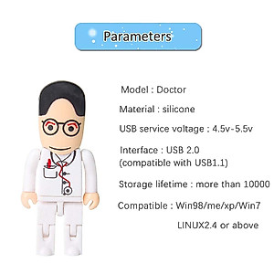 LEIZHAN Cute USB Flash Drive Character Thumb Drive for Kids Students Gift Pendrive (32GB, Doctor in White)