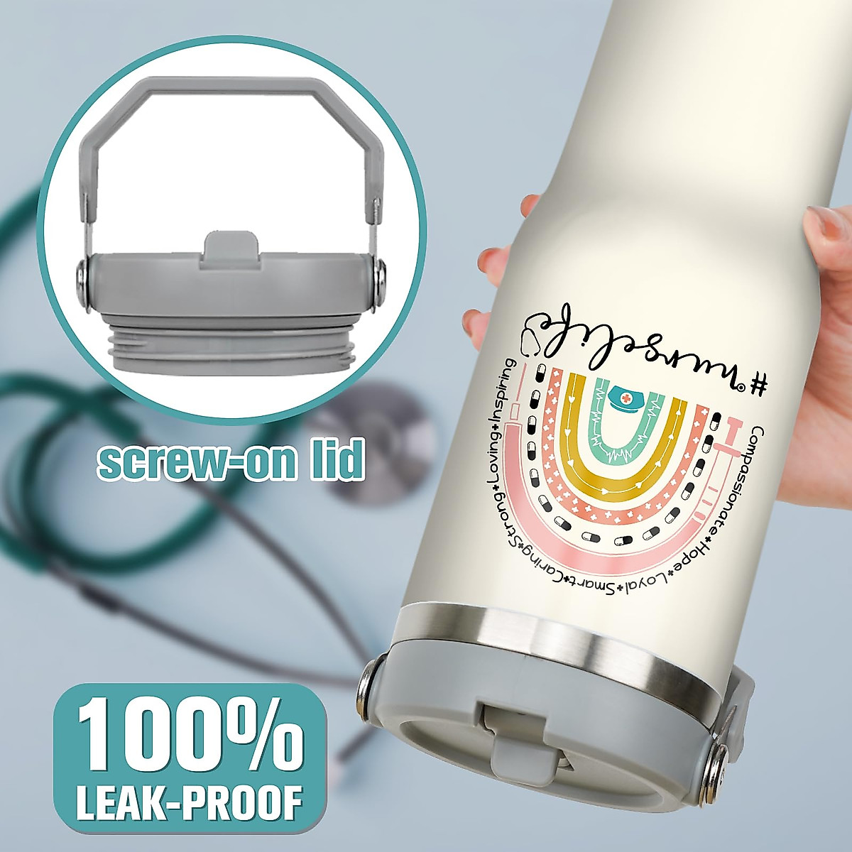 soeufnwhf 30oz Nurse Tumbler Cup with Handle Nurse Travel Coffee Mug, Nurse Nutrition Facts Tumbler, Best Nursing School Gifts, Nursing Graduation Gifts, RN Gifts for Nurses Appreciation Gifts