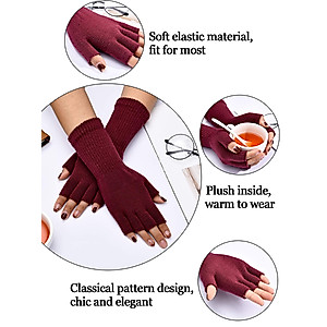 SATINIOR Half-Finger Knit Gloves for Women - Long Cuffed Mittens for Typing and Winter