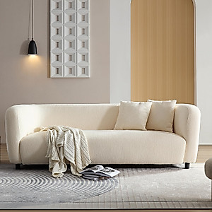 YOPENG 88.98" Boucle Sofa Couch,Mid Century Modern Cream Cloud Upholstered 3 Seater Extra Deep Couches for Living Room,Apartment,Small Space,Includes 2 Pillows,No Assembly Required,White