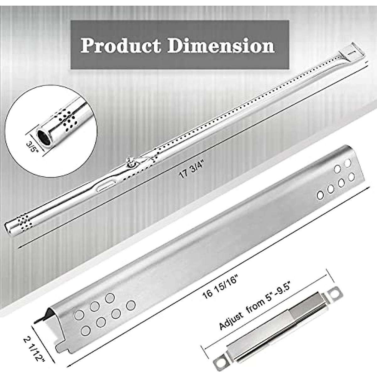 Uniflasy Replacement Parts Kit, Heat Plate Tent Shield, Grill Burner Pipe, Adjustable Crossover Tube and 18 Inch Grill Cooking Grates for Charbroil Performance 6 Burner 463276617,463244819,463238218