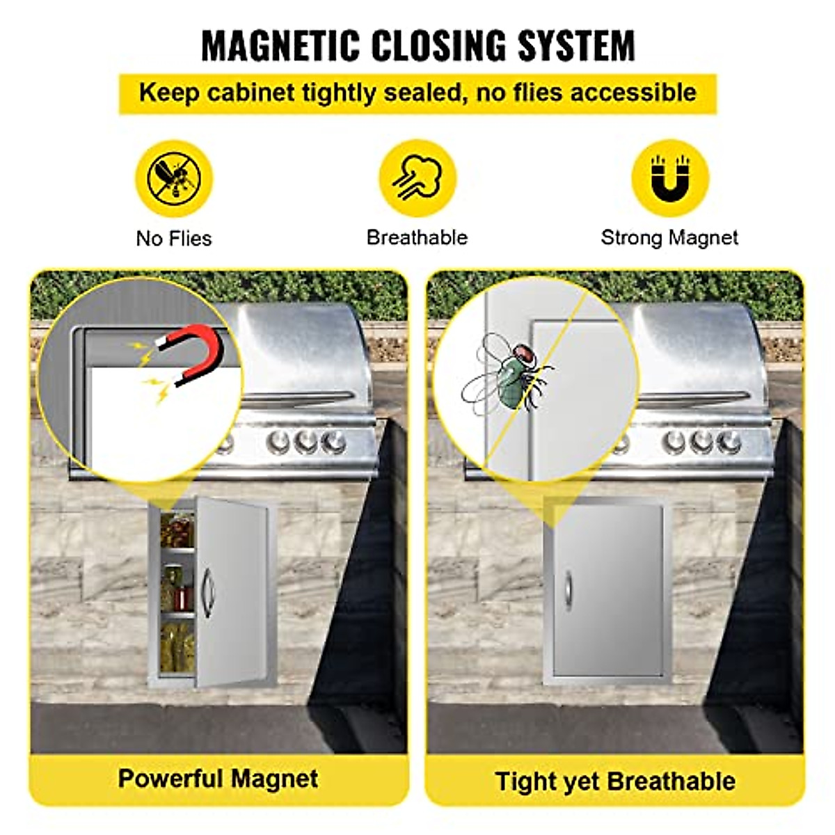 Mophorn BBQ Access Door 17W x 24H Inch, Vertical Single BBQ Door Stainless Steel, Outdoor Kitchen Doors for BBQ Island, Grill Station, Outdoor Cabinet