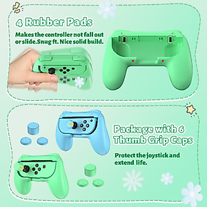 FASTSNAIL Grips Compatible with Nintendo Switch for Joy Con & OLED Model for Joycon, Wear-resistant Handle Kit Compatible with Joy Cons Controllers, 2 Pack(Light Green and Light Blue)
