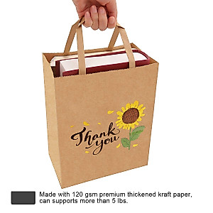 Cmecial 50Pcs 10x8x4.7 Thank You Gift Bags Bulk, Thank You Bags for Business Small, Sunflower Paper Gift Bags with Handles Bulk, Thank You Paper Bags with Handles Bulk, Small Gift Bags Retail bags (B)