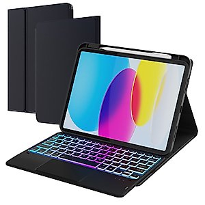 for iPad 10th Generation 2022 10.9 inch Case with Keyboard: 7-Color Backlit Trackpad Wireless Keyboard for 10.9" iPad 10th Gen 2022 - Detachable Folio Smart Touch Keyboard Cover with Pencil Holder