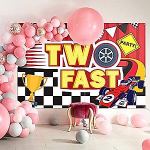 PAKBOOM Two Fast Backdrop Banner Background - 2nd Race Car Birthday Decorations Party Supplies for Boys - 3.9 x 5.9ft