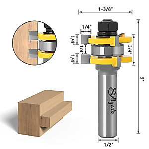 Tongue and Groove Router Bit Set 1/4 shank, SellyOak Tongue Groove Router Bit, 3 Teeth Adjustable T Shape for Doors, Drawers, Shelves & More