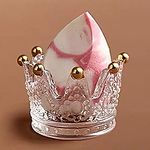Lemonadeus Beauty Blender Holder Makeup Sponge Holder Crown Glassware Stand Storage Powder Puff Display Stand（2 Pack） (1 gold and 1 clear)