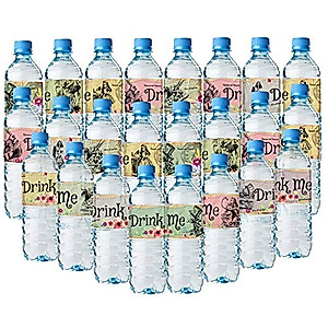 Alice in Wonderland Bottle Wraps - 24 Alice Water Bottle Labels - 8 Different Amazing layouts