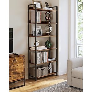 Surksis 6-Tier Bookshelf, Large Bookshelf, Industrial Bookcase with Open Shelves, Tall Book Shelf for Living Room, Home Office, Study, Bedroom, 11 x 29.9 x 72.5 Inches, Rustic Brown and Black
