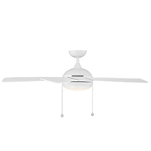 WAC Disc II 5-Blade Energy Star Pull Chain Memory Ceiling Fan 52in Matte White with 3000K Dimmable LED Light Kit