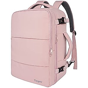 Travel Backpack for Women, Carry On Backpack with USB Charging Port & Shoe Pouch, TSA 15.6inch Laptop Backpack Flight Approved, College School Bag Casual Daypack for Weekender Business Hiking, Pink
