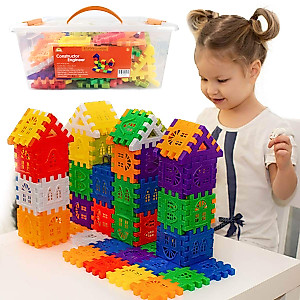 RAINBOW TOYFROG Waffle Blocks STEM Building Toys for Kids Ages 4-8, Large Kids Building Blocks with Toy Storage Container – Kindergarten Toys Preschool manipulatives Toddler Toys
