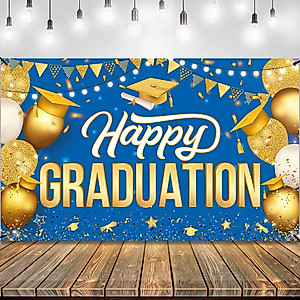 Large Happy Graduation Banner 2023 - Inch 72x44 | Graduation Party Decorations 2023 | Graduation Party Banner, Blue and Gold Graduation Decorations 2023 | Graduation Banners Class of 2023 Decorations
