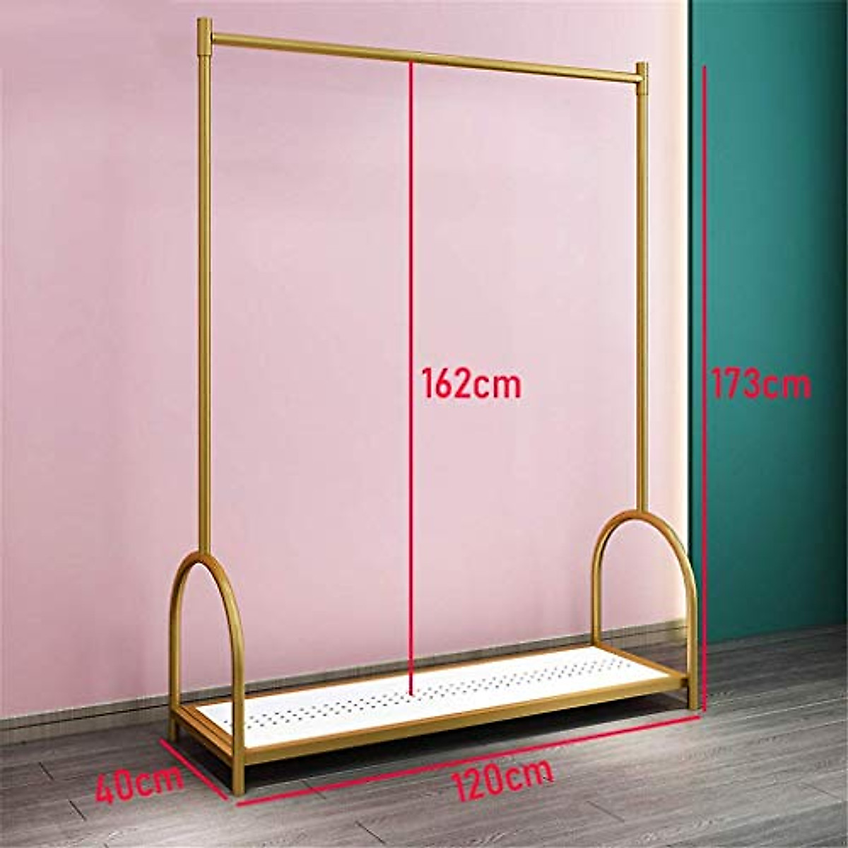 XYYXDD with Partition Clothes Rail,Dress Display Stands Women's Bedroom Clothing Rack/Gold/173 * 120Cm