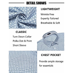 COOFANDY Men's Short Sleeve Dress Shirts Wrinkle Free Polka Dot Print Shirt Casual Button Down Shirts with Pocket