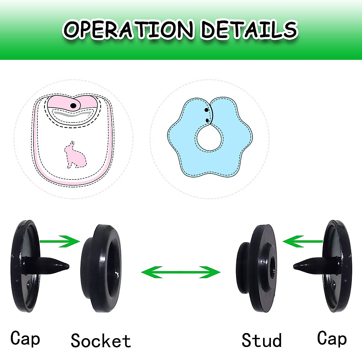 100 Sets T5 Plastic Snaps Round Resin Snaps Buttons for Clothing Diapers Crafting DIY Crafts (Black)