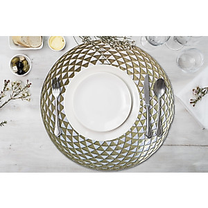 Metallic Placemats Set of 4 - Easy to Clean, Washable Decorative Place Mats for Kitchen and Dining Table - Non-Slip Round Table Mats - Dinnerware & Accessories - Dining Table Centerpiece Decor, Gold