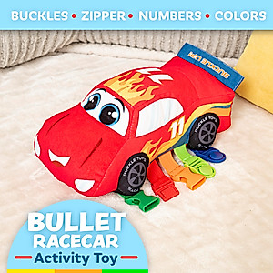 Buckle Toys - Bullet Racecar - Develop Fine Motor Skills - Sensory Learning Activity Toys - Toddler Plane Travel Essential