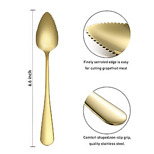 5 PCS Grapefruit Spoons, Stainless Steel Grapefruit Spoon Utensil Set, Serrated Edge & Thick Gauge Handle, Gold Kitchen Tool with Non-stick Plating for Kiwi, Dessert, Apple, Citrus Fruit