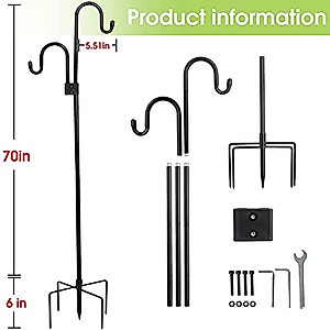 KETIEE Shepherds Hooks for Outdoor, 75 Inch Heavy Duty Bird Feeder Pole with 5 Prongs Base, Adjustable Garden Hooks for Hanging Plant, Lantern, Holiday Decorations, Hummingbird Feeder