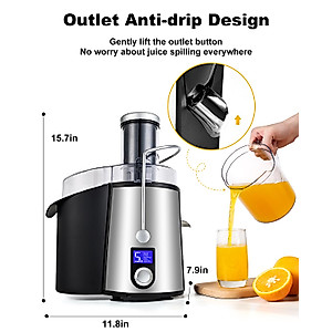 1000W 5 Speeds LCD Screen Centrifugal Juicer Machines Vegetable and Fruit, Realife Juice Extractor with Big 3" Wide Chute, Anti-drip Compact Juice Maker, Easy Clean, High Juice Yield, BPA Free