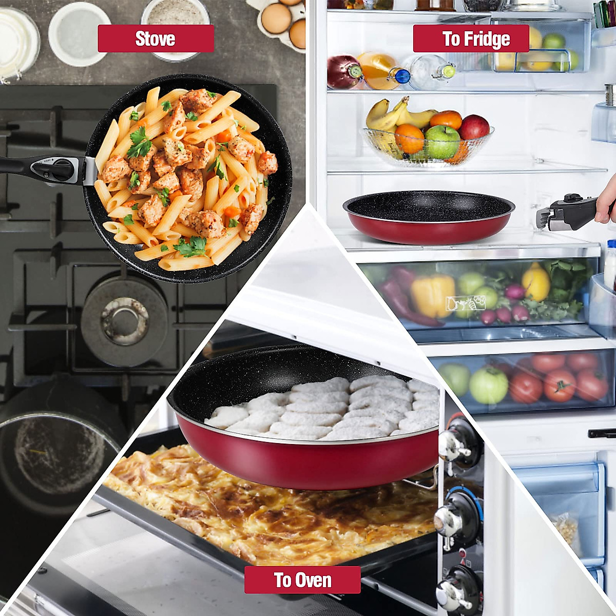 Midyb Kitchen Nonstick Frying Pan, Removable Handle Cookware Set, 10.2" and 11.6" Aluminum Non Stick Skillet for Home, Dishwasher & Oven Safe, PFOA Free