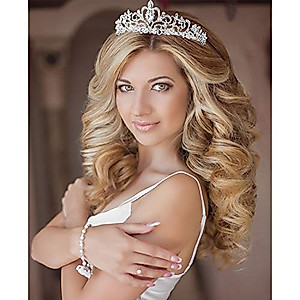 2 Pack Tiara Crown Jewelry Gift for Women Girls, Headband Headpiece Silver Crystal Rhinestone Diadem Princess Birthday Yallff Crown with Comb, Bridal Wedding Party Bridesmaid Prom Pageant Gift.