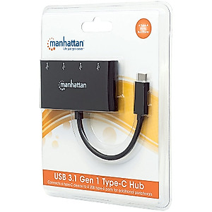 Manhattan 4-Port USB 3.0 Hub – with 5 Gbps Data Transfer, 1A Mobile Device Charging, 8 inch Cable – Compatible with PC, MacBook, Mac Pro, Mac mini, iMac, Surface Pro, Flash Drive - 162746
