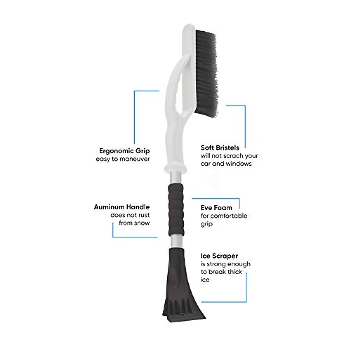 Superio Dual Function Car Snow Brush with Ice Scraper Foam Grip, One Size, Grey