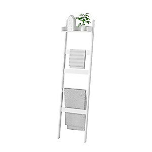 WTZ Blanket Ladder, 5-Layer Towel Racks, with Shelf Board, Blanket Holder with Anti Slip Construction Home Decor, Decorative Blanket, Quilt, Towel, Scarf Ladder Shelves for, Bedroom, Bathroom, White