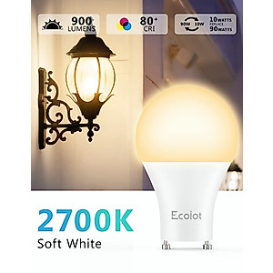 Ecoiot GU24 Dusk to Dawn Outdoor Light Bulbs,Light Sensor A19 LED Bulbs,Photocell Sensor, Automatic On/Off for Indoor/Outdoor Security Lighting,10Watt(90Watt Equivalent),2700K Soft White,4 Pack