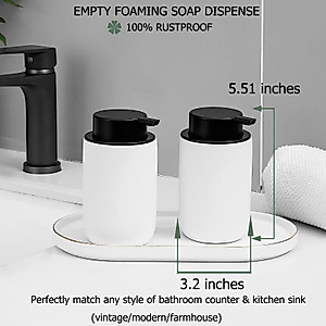 Foaming Soap Dispenser Thick Ceramic Foam Hand Soap Dispenser for Bathroom or Kitchen Sink, Liquid Pump Bottles for Hand soap, Body Wash, 2 Pack White