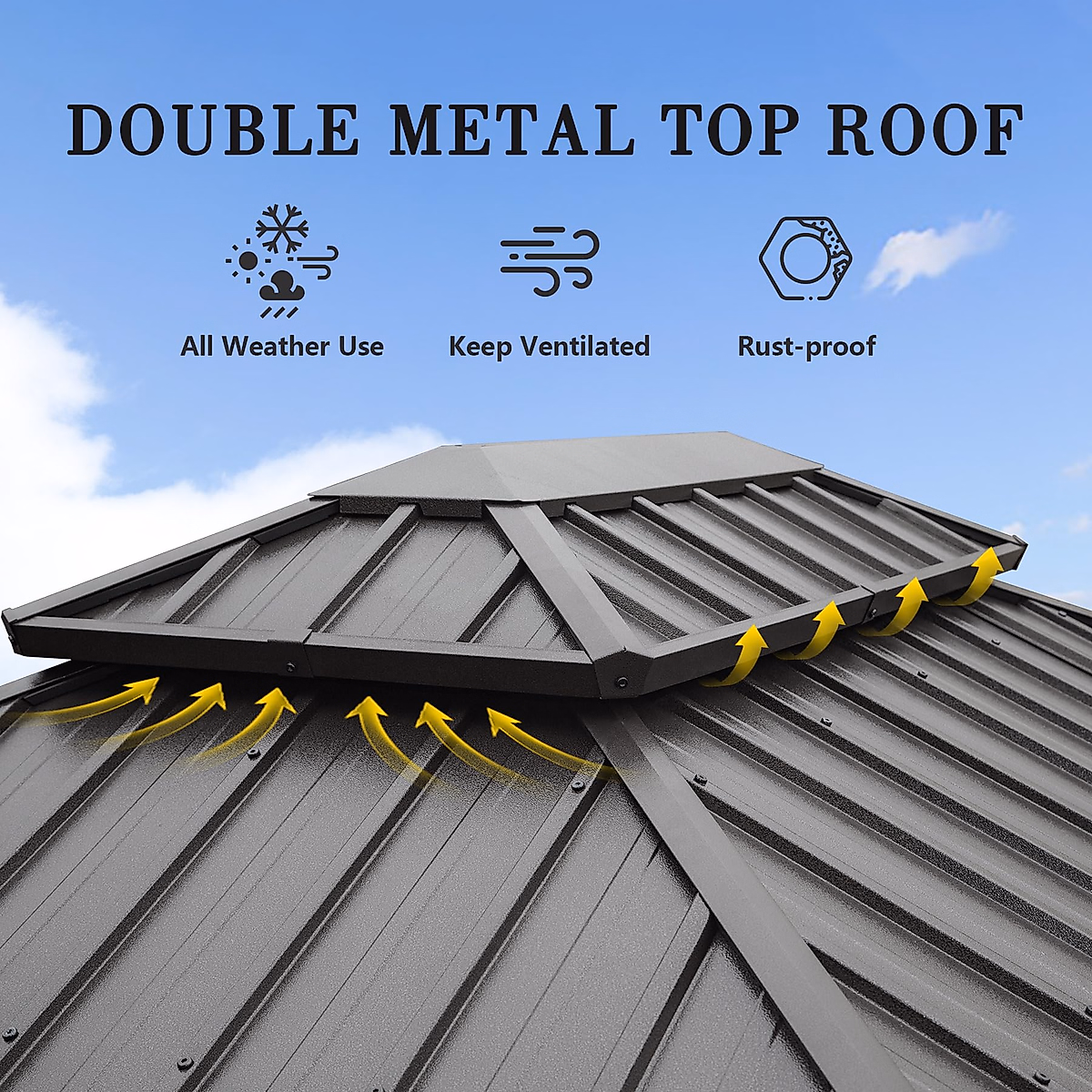 Domi 8’ x 6’ Grill Gazebo, Outdoor Aluminum BBQ Gazebo with 2 Side Shelves, Hardtop Double Roof Permanent Sun Shade with Ceiling Hooks for Patio Deck Yard Garden (Grey)