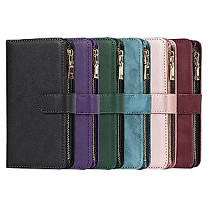 SailorTech Wallet Phone Case Design for iPhone 14 Pro 9 Card Holder 1 Zipper Coin Wallet 2 Cash Slot Kickstand Lanyard Flip Leather Cover Purple