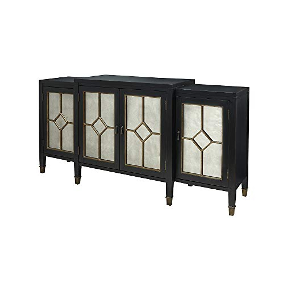Madison Park Lyle Media Console Cabinet - Modern Luxe, Mirrored Door with Metal Hardware Buffet/Sideboard Living Room Furniture, Black