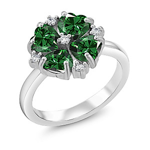 Gem Stone King 925 Sterling Silver Green Nano Emerald Ring For Women (1.48 Cttw, Heart Shape 5MM, Gemstone May Birthstone, Size 5)