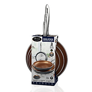 Gotham Steel Frying Pan Set, 3 Piece Nonstick Ceramic Copper Fry Pans Set, 8”, 10” & 12” Nonstick Frying Pans, Nonstick Skillet Set, Omelet Pan, Cookware, PFOA Free, Dishwasher Safe, Cool Touch Handle