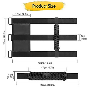 penobon Grab Handles for Wrangler JL JK TJ YJ CJ 1955-2023 Paracord Roll Bar Grab Handles with Metal Buckles, Black, Pack of 2