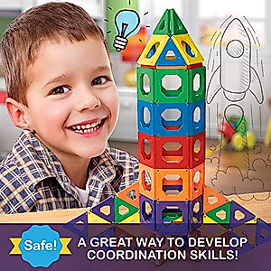 Discovery Kids 50-Piece Magnetic Building Tiles Construction Set in 6 Colors with Storage Bag, Educational Learning Toy Safe For kids 4 5 6 7 8 9 10