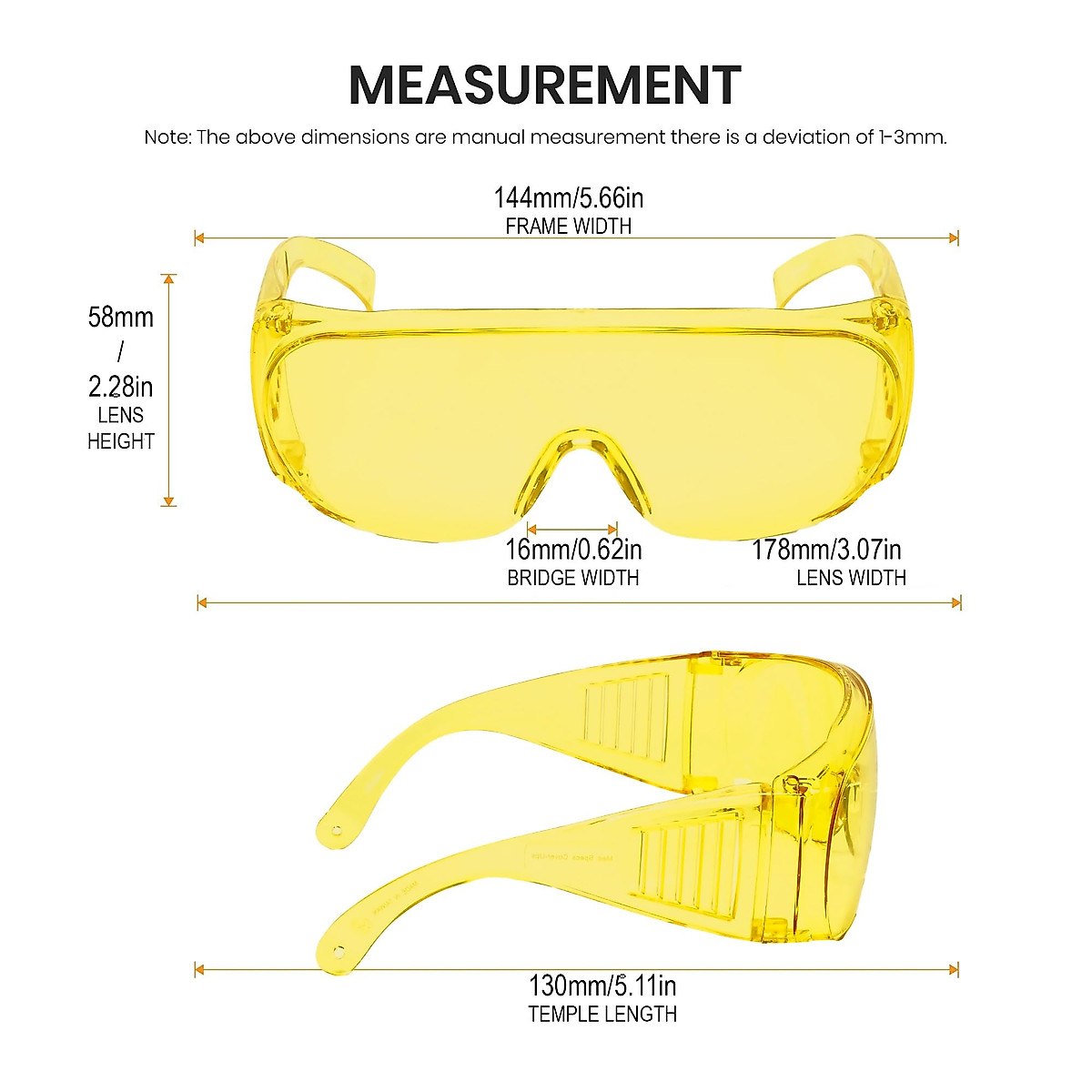 Calabria 1003 Fit Over Safety Glasses Fitover Prescription Eyewear Yellow Men Women Large Wraparound Tinted Anti Fog Scratch