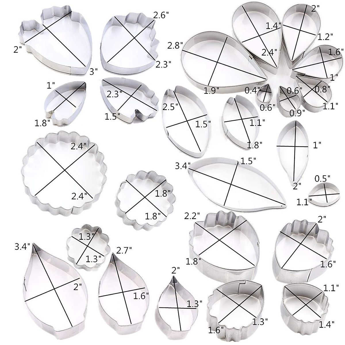 7set Stainless Steel Gum Paste Fower Cutter Set Fondant Flower Leaves Cutter Sugarcraft Cookie Cutter DIY Making Tools for Cake decorating Making Tools for Cake decorating