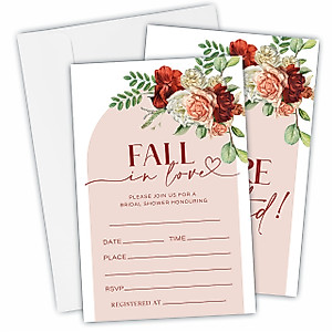 25 Bridal Shower Invitation Cards With Envelopes - Watercolor Floral Arch, Fall In Love - Double-Sided Invites For Newlyweds, Wedding & Bridal Shower Celebration, Party Favor & Decorations - B20