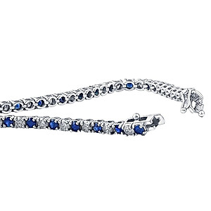 P3 POMPEII3 5ct Blue Sapphire & Diamond Genuine Tennis Bracelet 14K White Gold