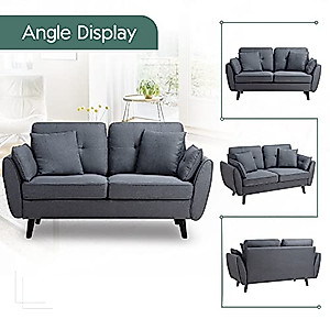 JAMFLY 63" Modern Loveseat Sofa Couch,Mid Century Couches for Living Room, Upholstered 2-Seat Love Seats with Pillow, Comfortable Small Space Sofa for Bedroom, Apartment