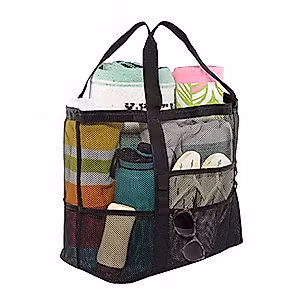 Mesh Beach Tote - Large Vacation & Travel Essentials Black Beach Bag, Foldable & Washable Lightweight Woven Summer Must Haves Swim Tote for Pool, Towels, Clothes, Food, Drinks, Necessities - 24x15x8.5